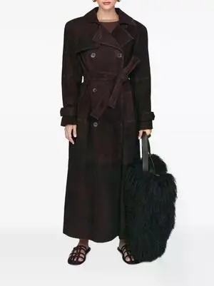 DUCIE Double-breasted Lamb Suede Trench Coat - Brown