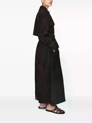 DUCIE Double-breasted Lamb Suede Trench Coat - Brown