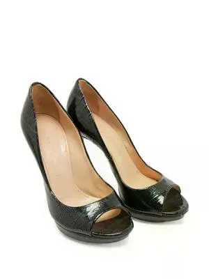 Casadei Croc-embossed Peep-toe Platform Stiletto Pumps