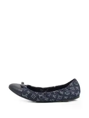 LOUIS VUITTON Navy Monogram Denim Ballet Flats With Leather Cap Toe
