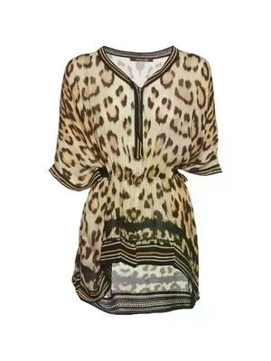 Roberto Cavalli Leopard Print V-neck Kaftan Blouse