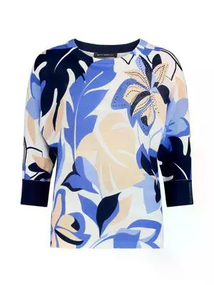 BETTY BARCLAY Floral Print Rhinestone Embellished Sweater - White