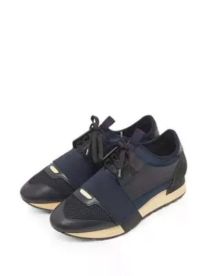 Balenciaga Navy Mesh And Leather Race Runner Sneakers - Blue