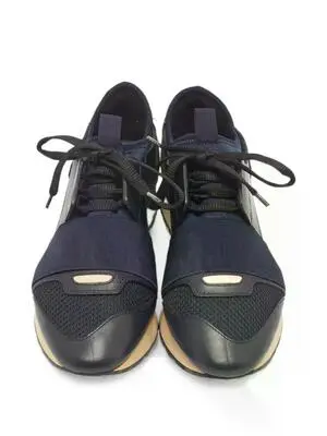 Balenciaga Navy Mesh And Leather Race Runner Sneakers - Blue
