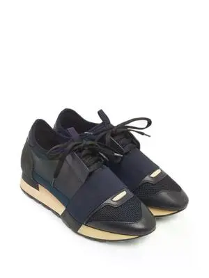 Balenciaga Navy Mesh And Leather Race Runner Sneakers - Blue