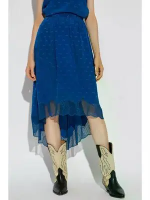 Zadig&Voltaire Overseas Silk Lace Trim Graphic Print Skirt