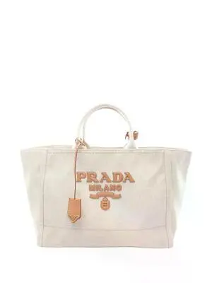 Prada Linen Blend Jardiniere Tote Bag - Neutrals
