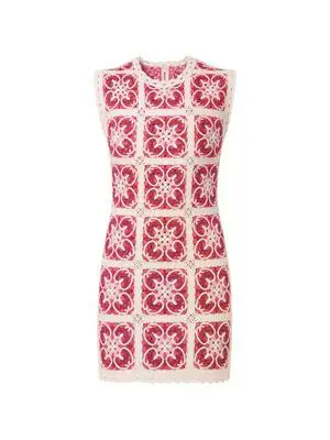 Dolce & Gabbana Crochet Knit Floral Motif Mini Dress - Pink