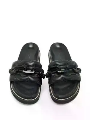 LOUIS VUITTON Leather Embossed Monogram Puffy Strap Chunky Chain Link Slides