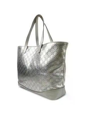 Gucci Leather Gg Supreme Tote Bag - Silver