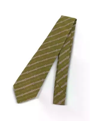 Celine Khaki Silk Printed Tie