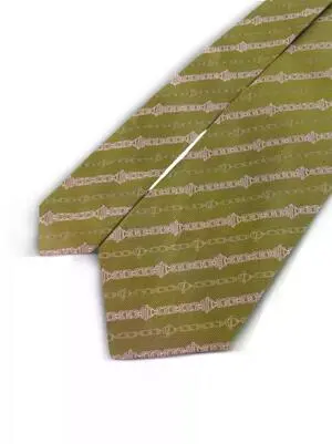 Celine Khaki Silk Printed Tie