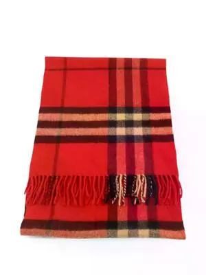 Burberry Check-pattern Fringed Scarf - Red