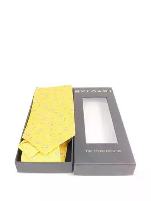 BVLGARI Seven Fold Crown-print Tie - Yellow