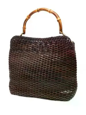Gucci Woven Leather Bamboo Satchel