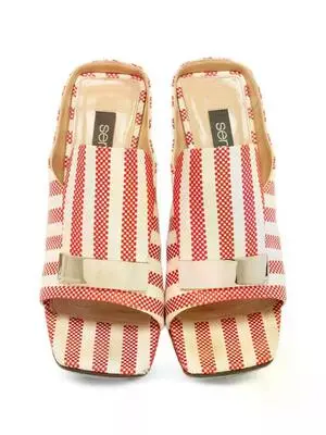 SERGIO ROSSI Striped Square Toe Block Heel Sandals