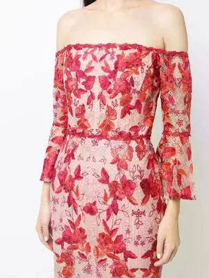Marchesa Off-shoulder Floral Embroidered Dress