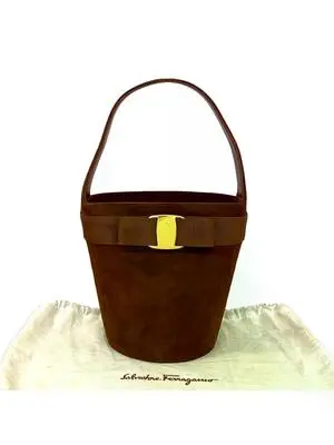 FERRAGAMO Vara Suede Bucket Bag