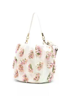 SELF-PORTRAIT Floral Beaded Satin Mini Tote Bag