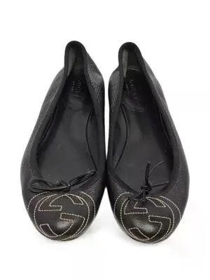 Gucci Leather Interlocking Gg Bow Ballet Flats