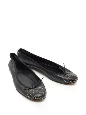 Gucci Leather Interlocking Gg Bow Ballet Flats