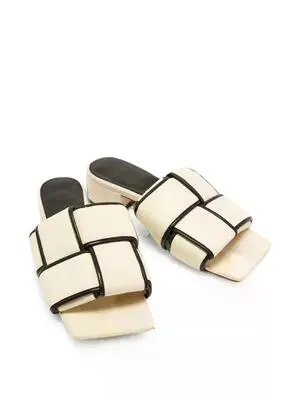 Bottega Veneta Lido Woven Square Toe Block Heel Sandals