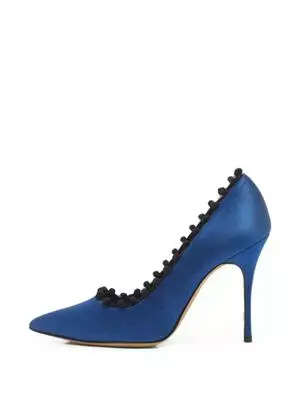 Manolo Blahnik Satin Pom-pom Embellished Stiletto Pumps
