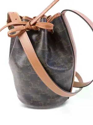 Celine Triomphe Canvas Drawstring Bucket Bag - Brown