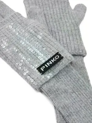 Pinko Sequin-embellished Ribbed-knit Gloves