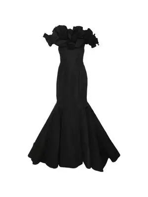 Oscar De La Renta Off-the-shoulder Floral Appliqué Gown