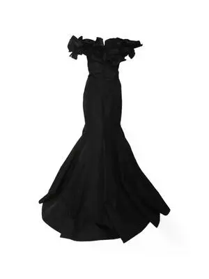 Oscar De La Renta Off-the-shoulder Floral Appliqué Gown