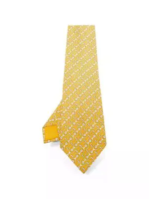Hermès Geometric Print Silk Neck Tie - Yellow