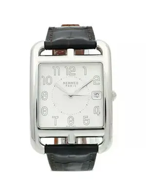 Hermès Cape Cod 33mm Stainless Steel Watch With Black Leather Strap - White