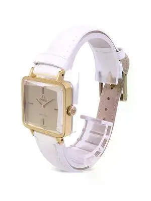 Omega De Ville -tone Square Watch With White Leather Strap
