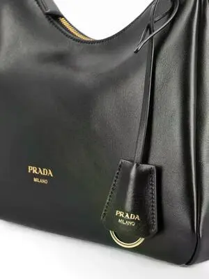 Prada Leather Shoulder Bag With Logo Lettering - Black