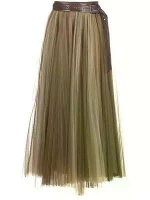 Brunello Cucinelli Pleated Tulle Overlay Skirt