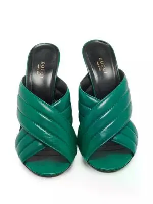 Gucci Quilted Criss-cross Block Heel Sandals - Green