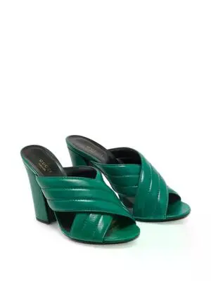 Gucci Quilted Criss-cross Block Heel Sandals - Green
