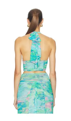 AFRM Gabriella Halterneck Cropped Top - Teal