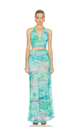 AFRM Gabriella Halterneck Cropped Top - Teal