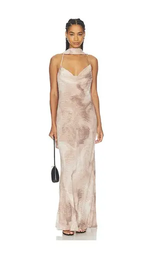 AFRM Cheryl Maxi Dress With Scarf Accent - Brown
