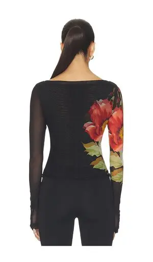 Free People Lilly Printed Long Sleeve Top - Black
