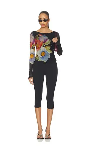 Free People Lilly Printed Long Sleeve Top - Black