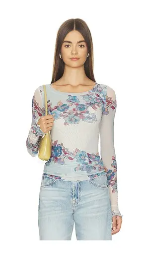 Free People Lilly Printed Long Sleeve Top - Blue