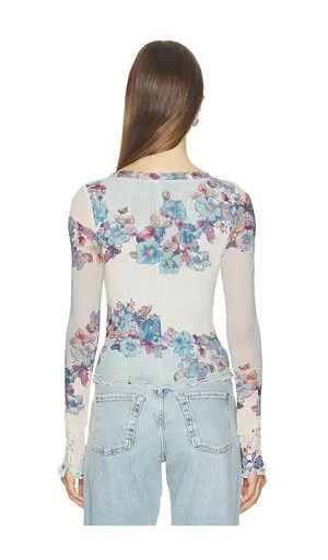 Free People Lilly Printed Long Sleeve Top - Blue