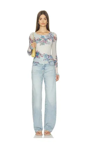 Free People Lilly Printed Long Sleeve Top - Blue