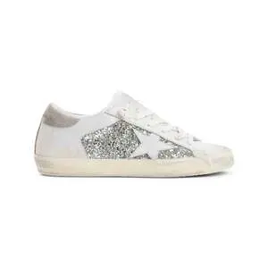 GOLDEN GOOSE Super-star Sneakers With Glitter Accents - White