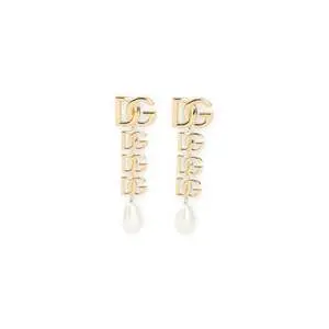 Dolce & Gabbana Dg Logo Faux Pearl Dangle Earrings - Silver