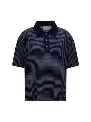 AMI Paris Cotton Striped Polo - Blue