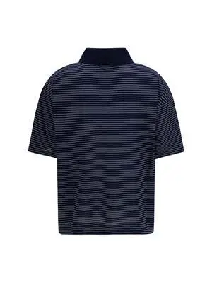 AMI Paris Cotton Striped Polo - Blue